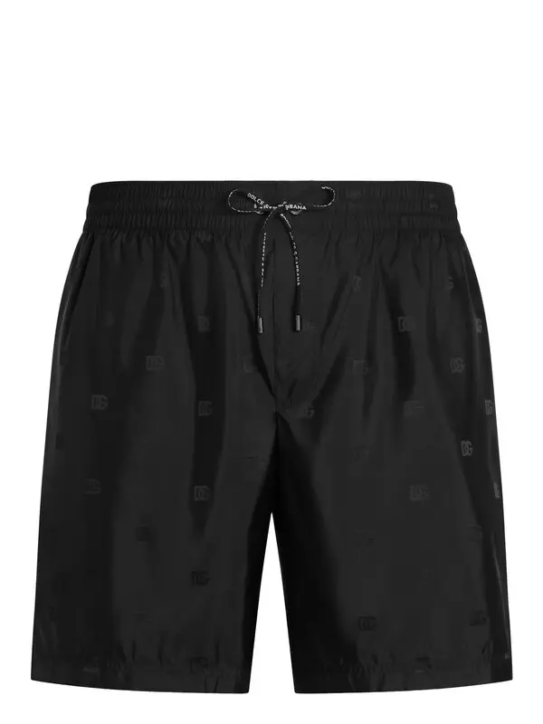 Dolce & Gabbana Swim Boxer Shorts In Logo Jacquard - Black