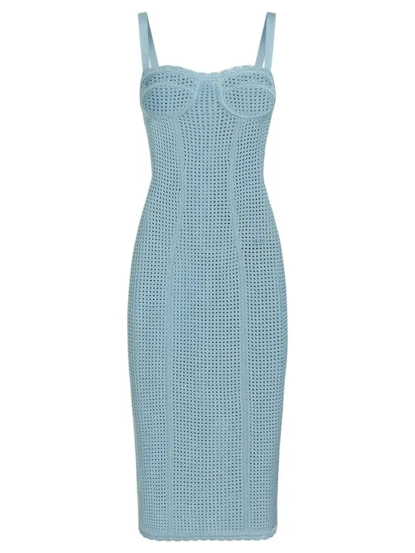 Dolce & Gabbana Openwork Knit Bustier Dress - Azure