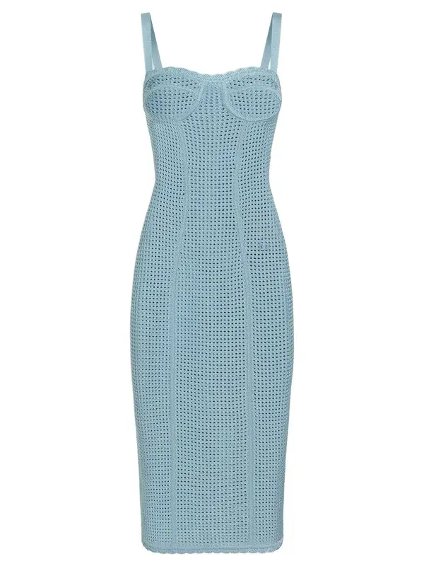 Dolce & Gabbana Openwork Knit Bustier Dress - Blue