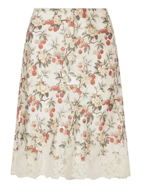DÔEN Elowette Floral-print Silk-satin Midi Skirt With Lace Trim - Multi