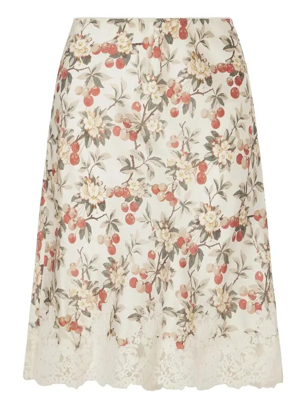DÔEN Elowette Floral-print Silk-satin Midi Skirt With Lace Trim - Multi