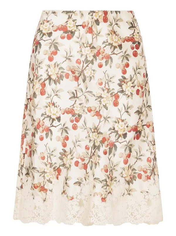 DÔEN Elowette Floral-print Silk-satin Midi Skirt With Lace Trim - Multi