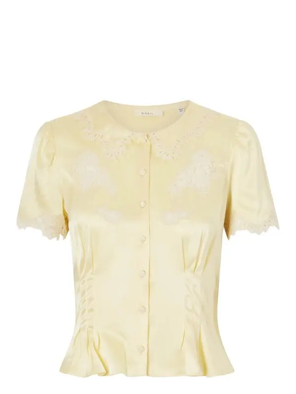 DÔEN Yvette Lace-trimmed Silk-satin Blouse - Yellow