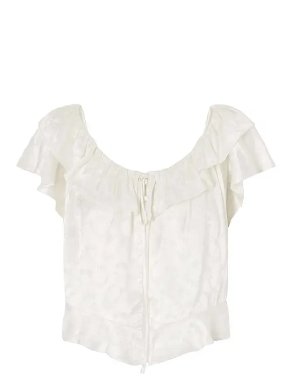 DÔEN Floriette Ruffled Satin-jacquard Blouse - White