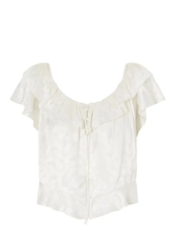 DÔEN Floriette Satin-jacquard Blouse With Ruffles - White