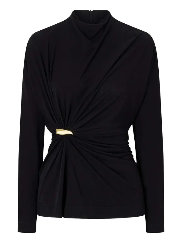 Bottega Veneta Embellished Gathered Jersey Top - Black