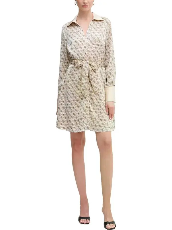 Guess Patterned Belted Mini Dress - Neutrals