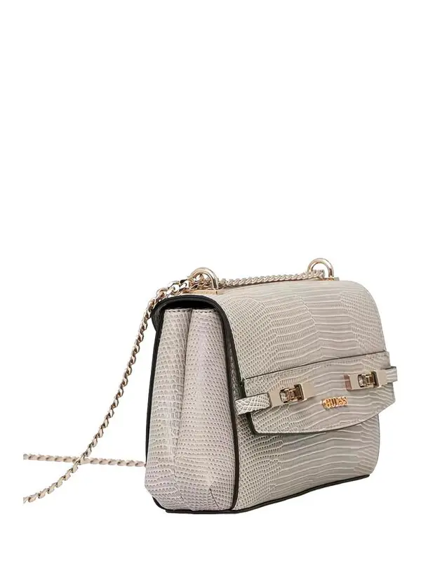 Guess Lizard-effect Satchel With Chain Strap - Neutrals