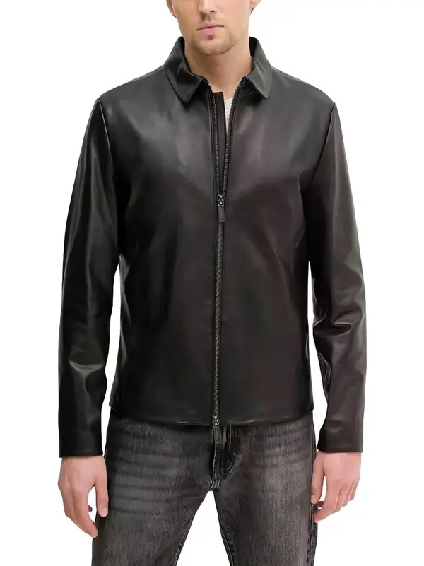 Guess Leather Zip-up Jacket - Black