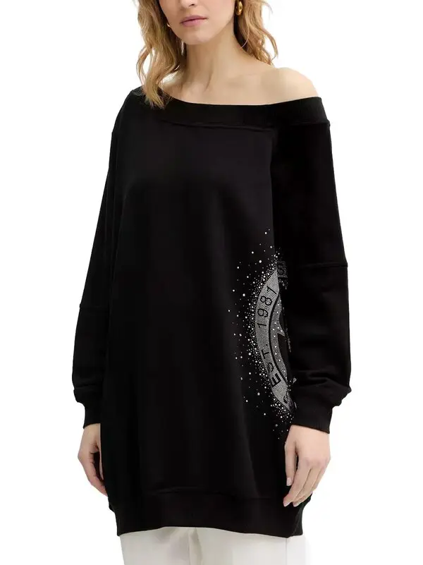 Guess Off-shoulder Rhinestone Sweatshirt - Black