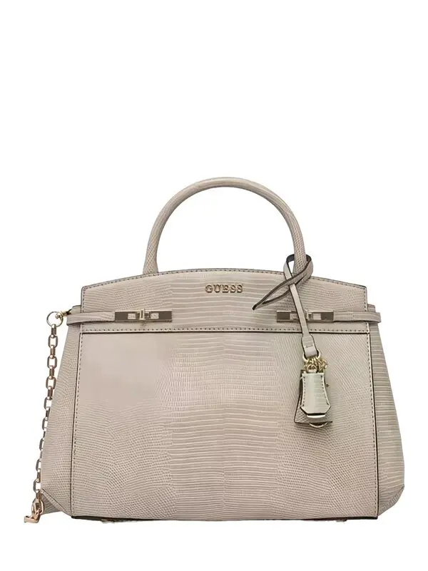 Guess Embossed Handbag With Chain Strap - Grey
