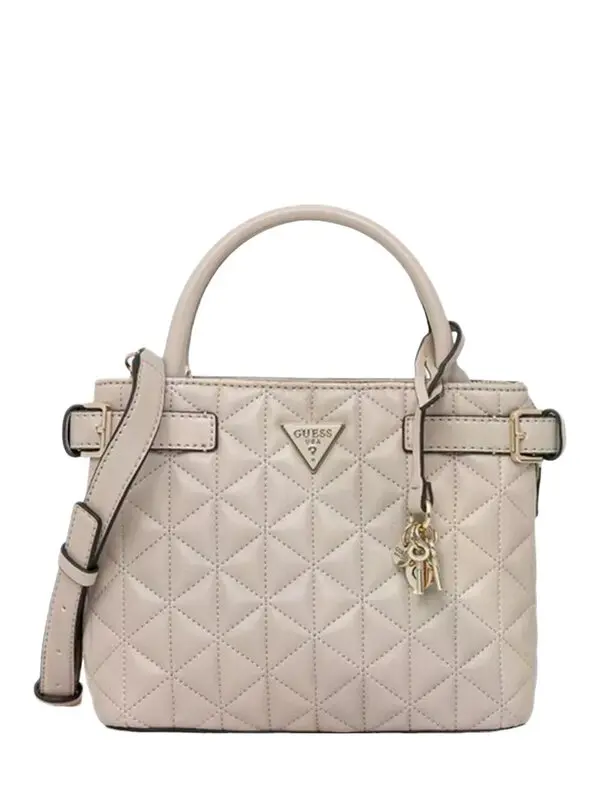 Guess Quilted Satchel With Detachable Strap - Neutrals