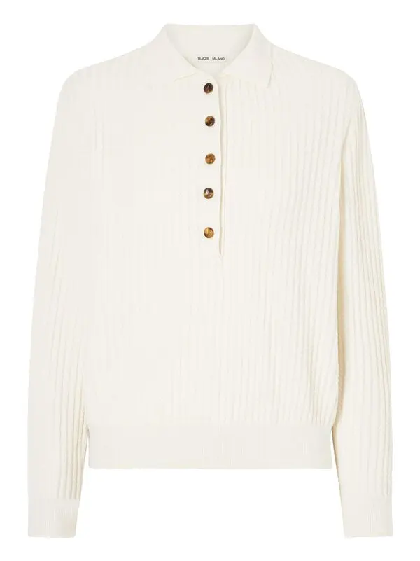 BLAZÉ MILANO Alegria Cable-knit Silk And Cotton-blend Polo Sweater - Cream