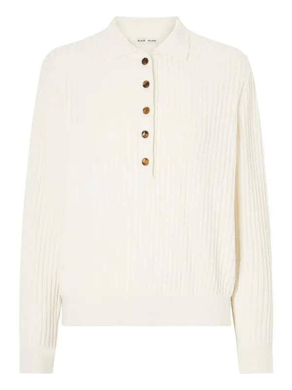 BLAZÉ MILANO Alegria Cable-knit Silk And Cotton-blend Polo Sweater - Neutrals