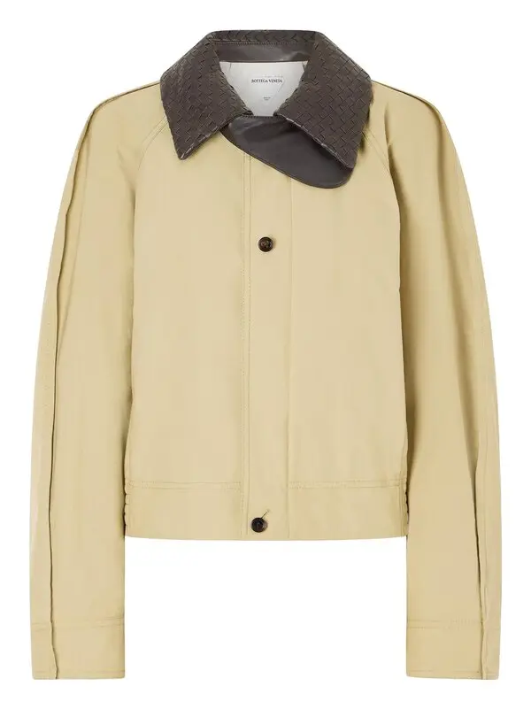 Bottega Veneta Intrecciato Leather-trimmed Cotton-twill Jacket - Neutrals