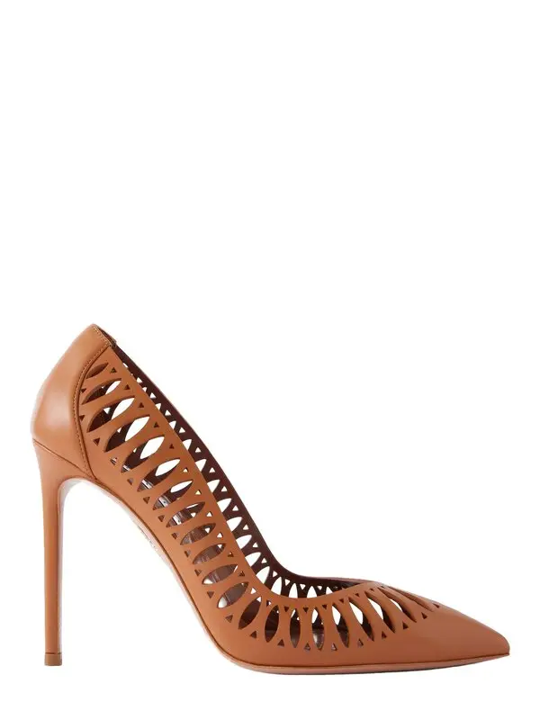 AQUAZZURA Gisele 105 Cut-out Leather Pumps - Tan