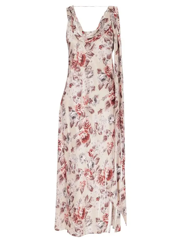 Acne Studios Tie-detailed Draped Floral-print Satin Midi Dress - Multi