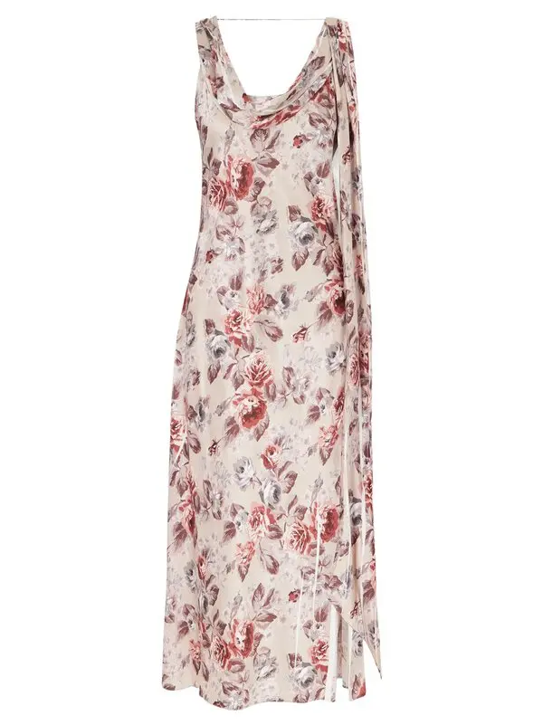 Acne Studios Tie-detailed Draped Floral-print Satin Midi Dress - Multi