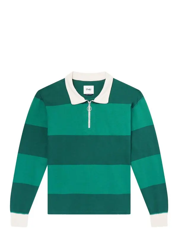 DRAKE'S Striped Cotton-jersey Half-zip Polo Shirt - Green