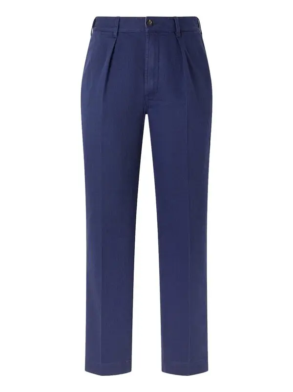 DRAKE'S Games Straight-leg Herringbone Cotton Trousers - Blue