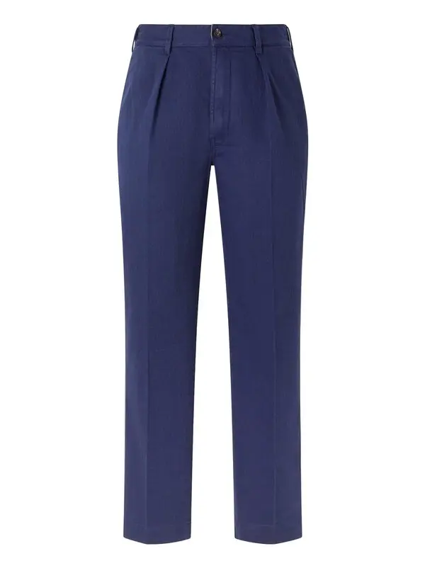 DRAKE'S Games Straight-leg Herringbone Cotton Suit Trousers - Navy