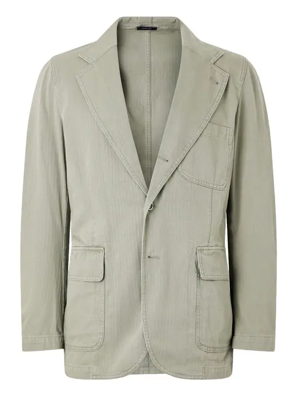 DRAKE'S Games Herringbone Cotton Suit Jacket - Green