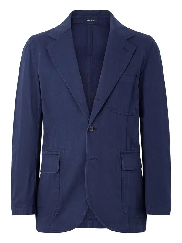 DRAKE'S Games Herringbone Cotton Suit Jacket - Blue