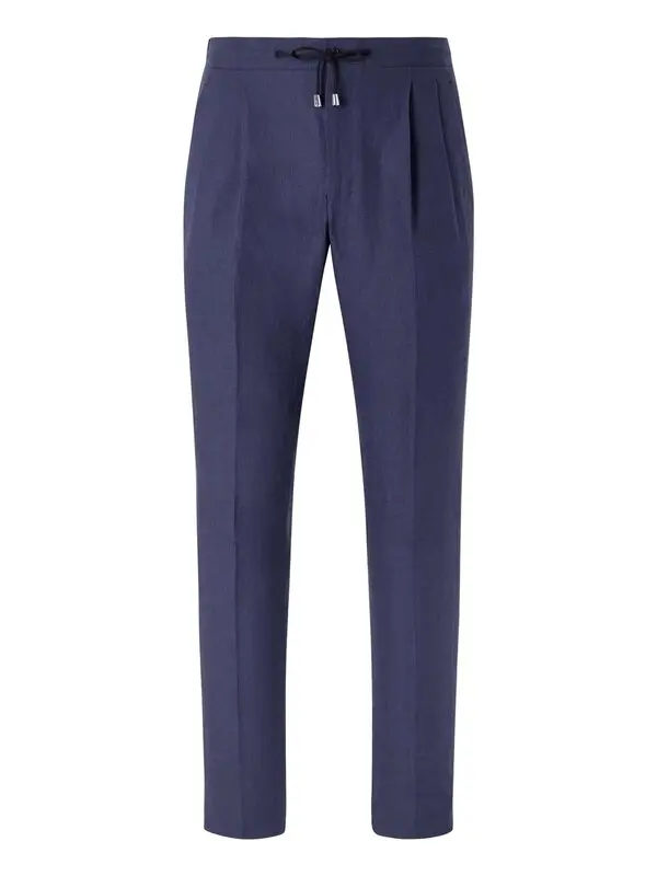 DE PETRILLO Straight-leg Pleated Linen Trousers - Blue