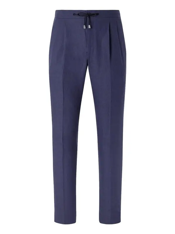 DE PETRILLO Straight-leg Pleated Linen Trousers - Blue
