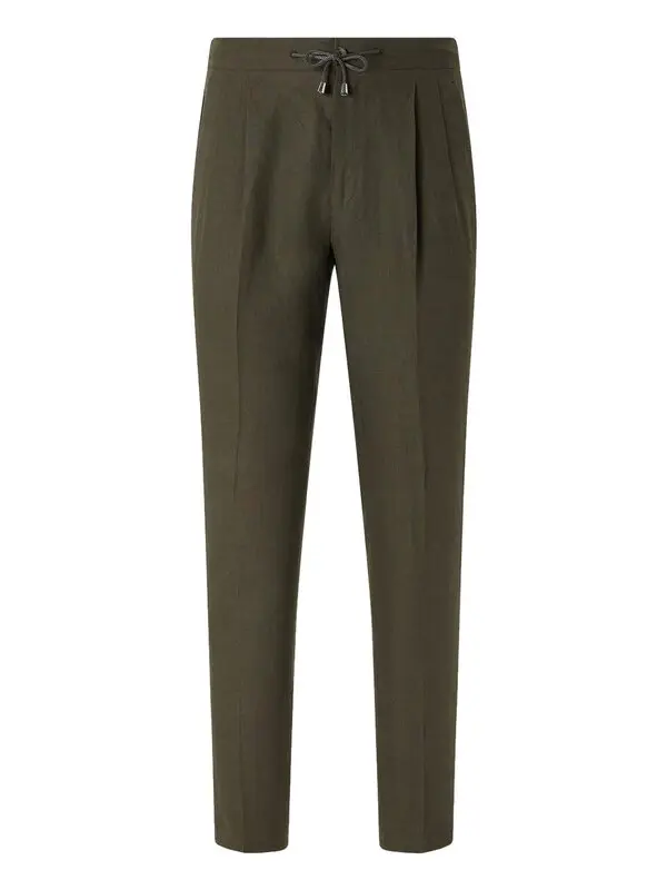 DE PETRILLO Straight-leg Pleated Linen Trousers - Green