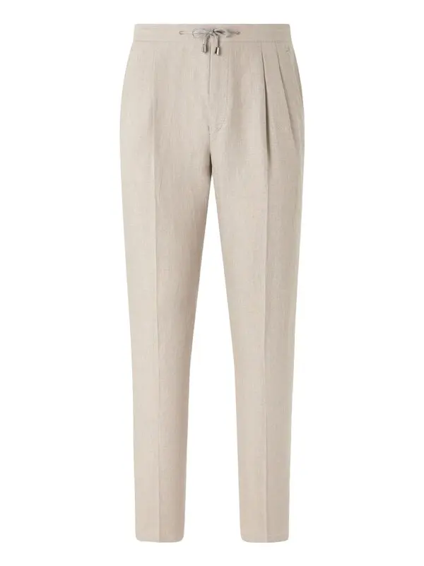 DE PETRILLO Straight-leg Pleated Linen Suit Trousers - Neutrals