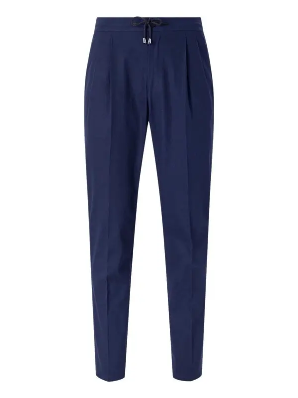 DE PETRILLO Straight-leg Pleated Cotton-twill Trousers - Blue