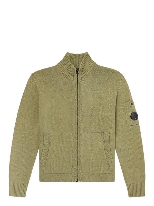 C.P. COMPANY Logo-appliquéd Knitted Zip-up Cardigan - Green
