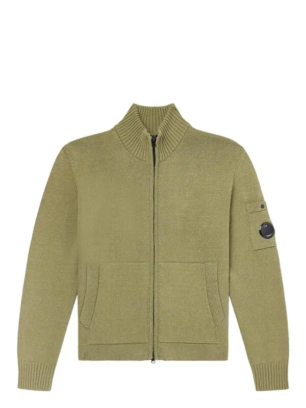 C.P. COMPANY Logo-appliquéd Knitted Zip-up Cardigan - Green