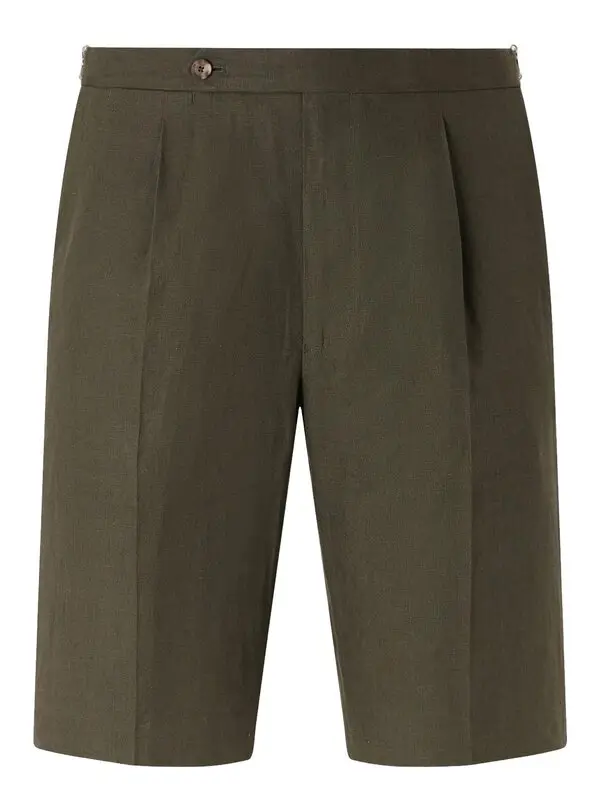 DE PETRILLO Straight-leg Pleated Linen Shorts - Green