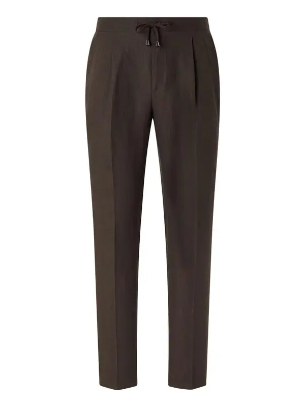 DE PETRILLO Straight-leg Pleated Linen Suit Trousers - Brown