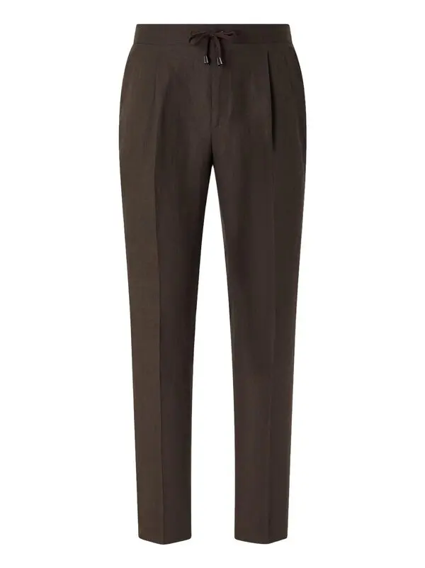 DE PETRILLO Straight-leg Pleated Linen Suit Trousers - Brown