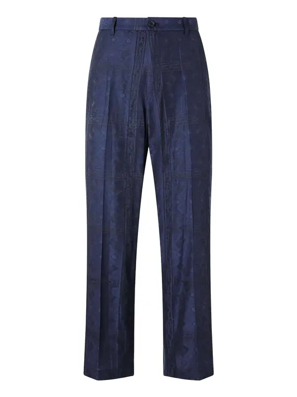 Blue Blue Japan Straight-leg Cotton-blend Jacquard Trousers - Navy