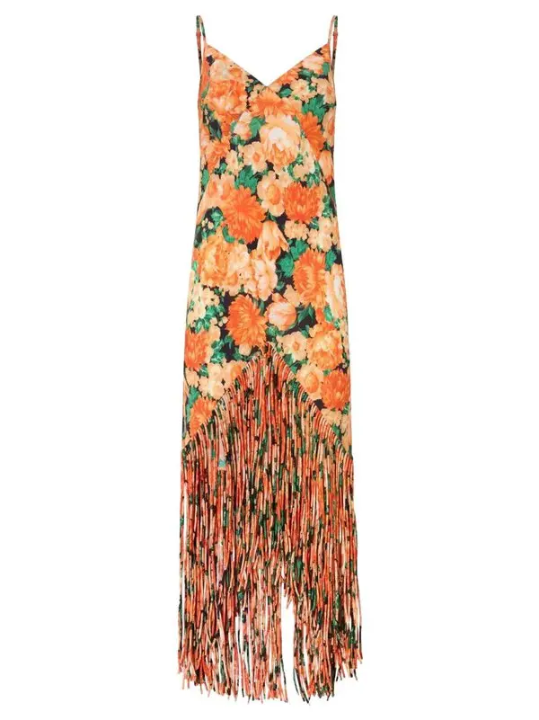 Pinko Floral Fringe Dress - Orange