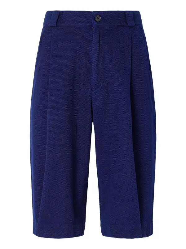 Blue Blue Japan Wide-leg Sashiko Cotton Shorts - Blue