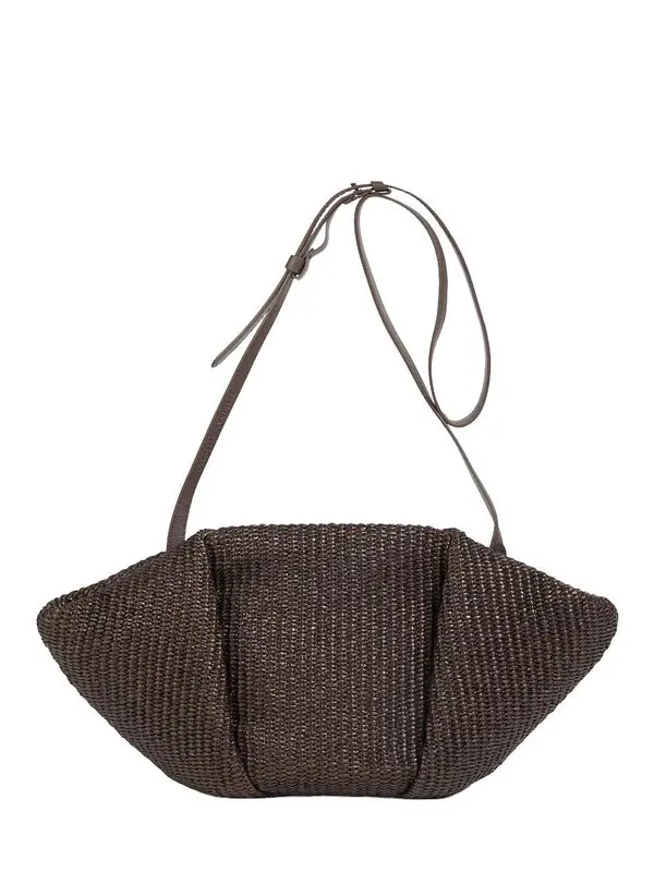 Brunello Cucinelli Pleated Faux Straw Shoulder Bag - Dark Brown
