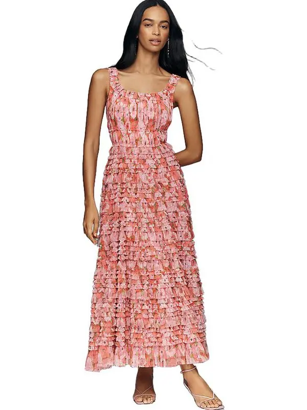 Mac Duggal A-line Midi Dress - Pink Floral