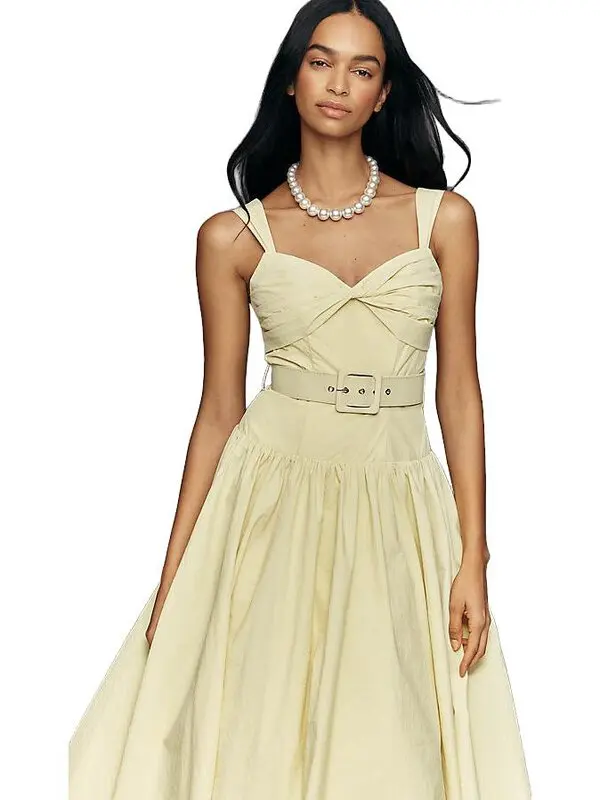 Mac Duggal Belted Drop-waist Midi Dress - Light Yellow