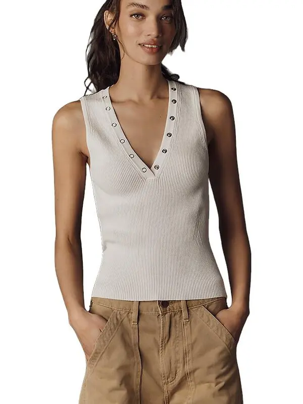 Maeve Ribbed Hardware Tank Top - Bright White