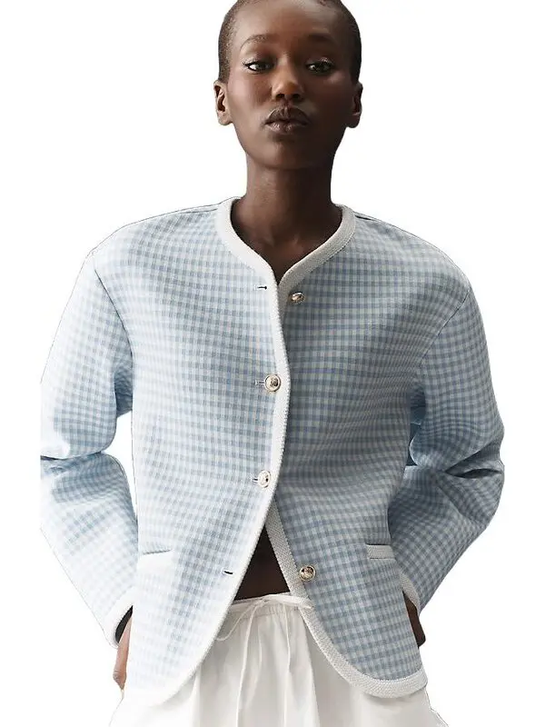 DOLAN LEFT COAST Gingham Ponte Jacket - Blue Plaid