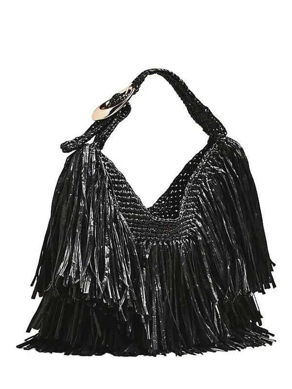 Anthropologie Fringe Hobo Bag - Black