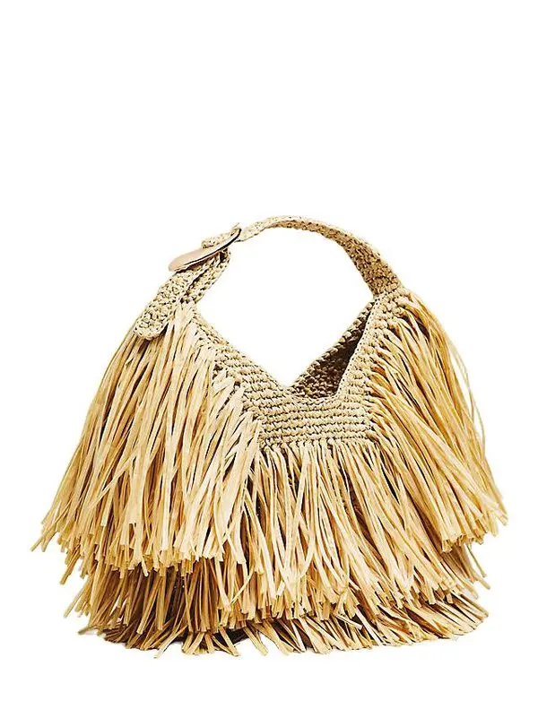 Anthropologie Fringe Hobo Bag - Natural