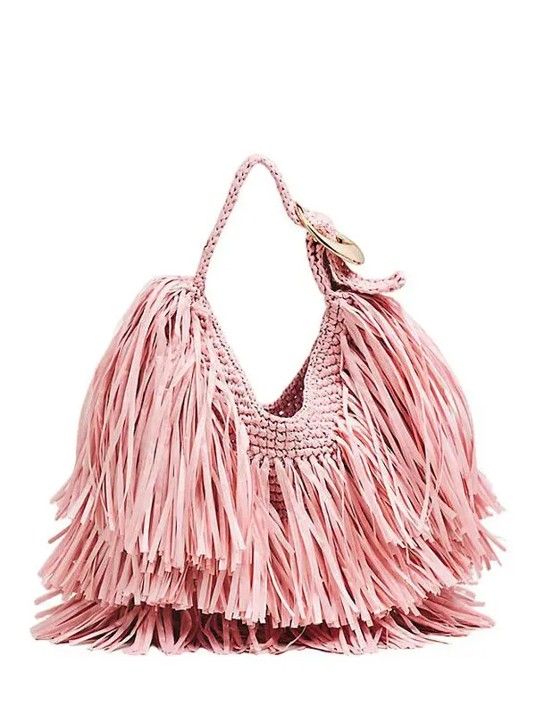 Anthropologie Fringe Hobo Bag - Pink