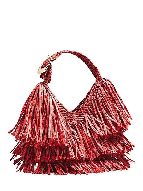 Anthropologie Fringe Hobo Bag - Red