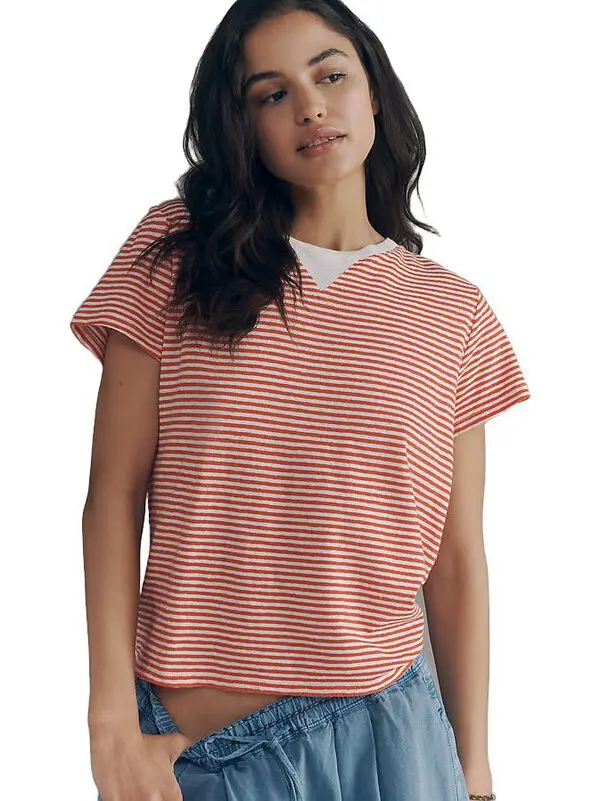 Clare V. Cotton Linen Classic Tee - Red Stripe